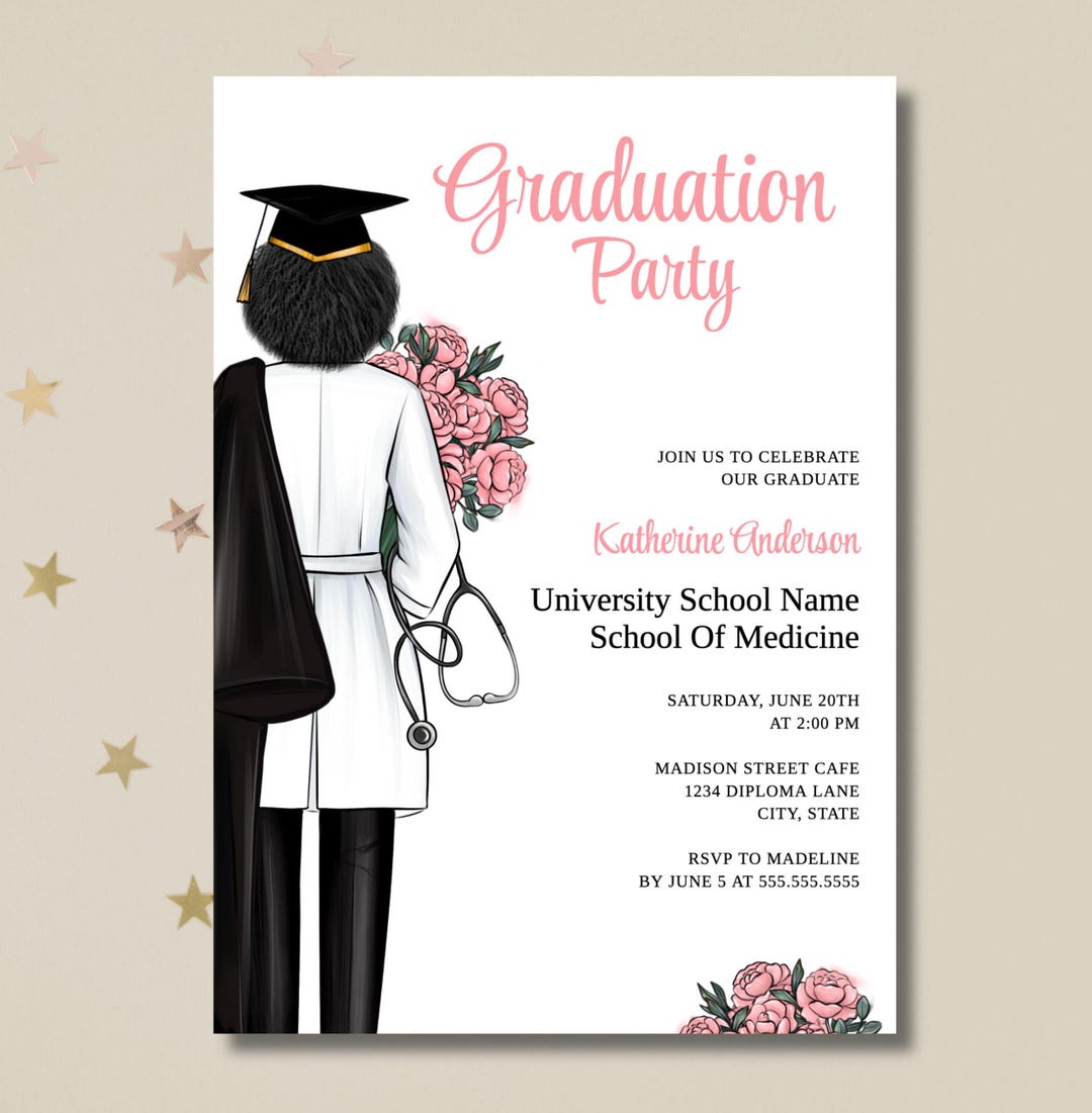 Medical School Graduation Invitation, Doctor of Medicine MD Graduation ...