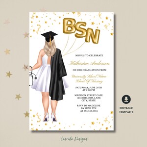 BSN Nurse Graduation Invitation, Nursing School Graduation Invitation ...