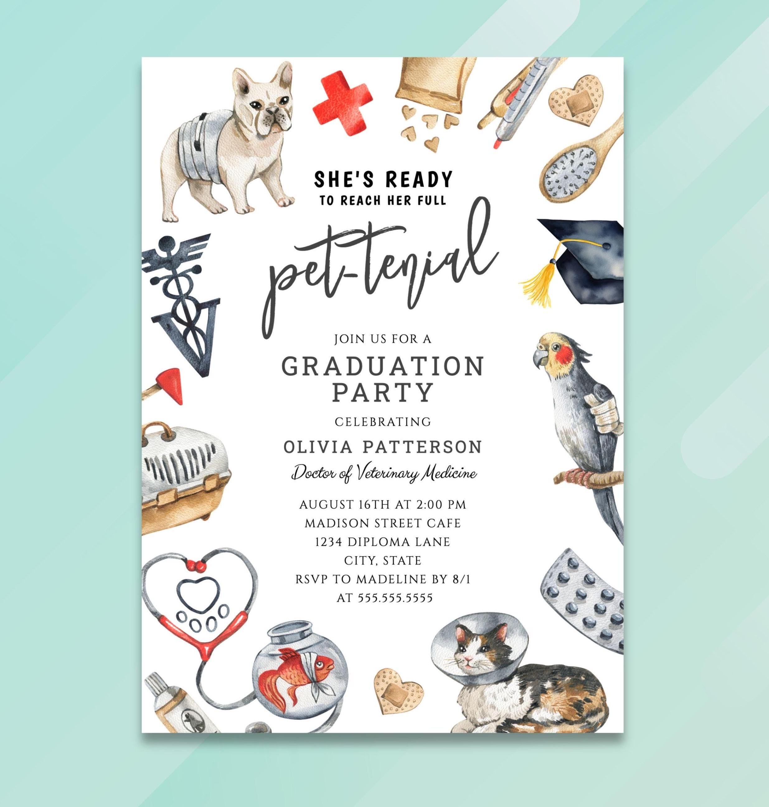 Veterinary Graduation Invitation, Veterinarian DVM School Graduation ...