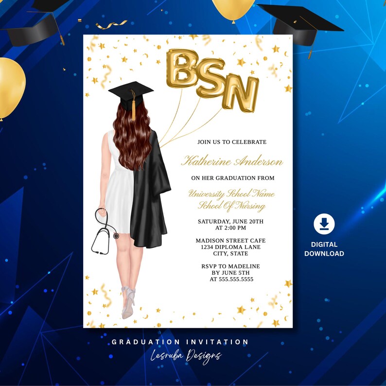 Nurse Graduation Invitation, BSN Graduation Invitation, Nursing Degree ...