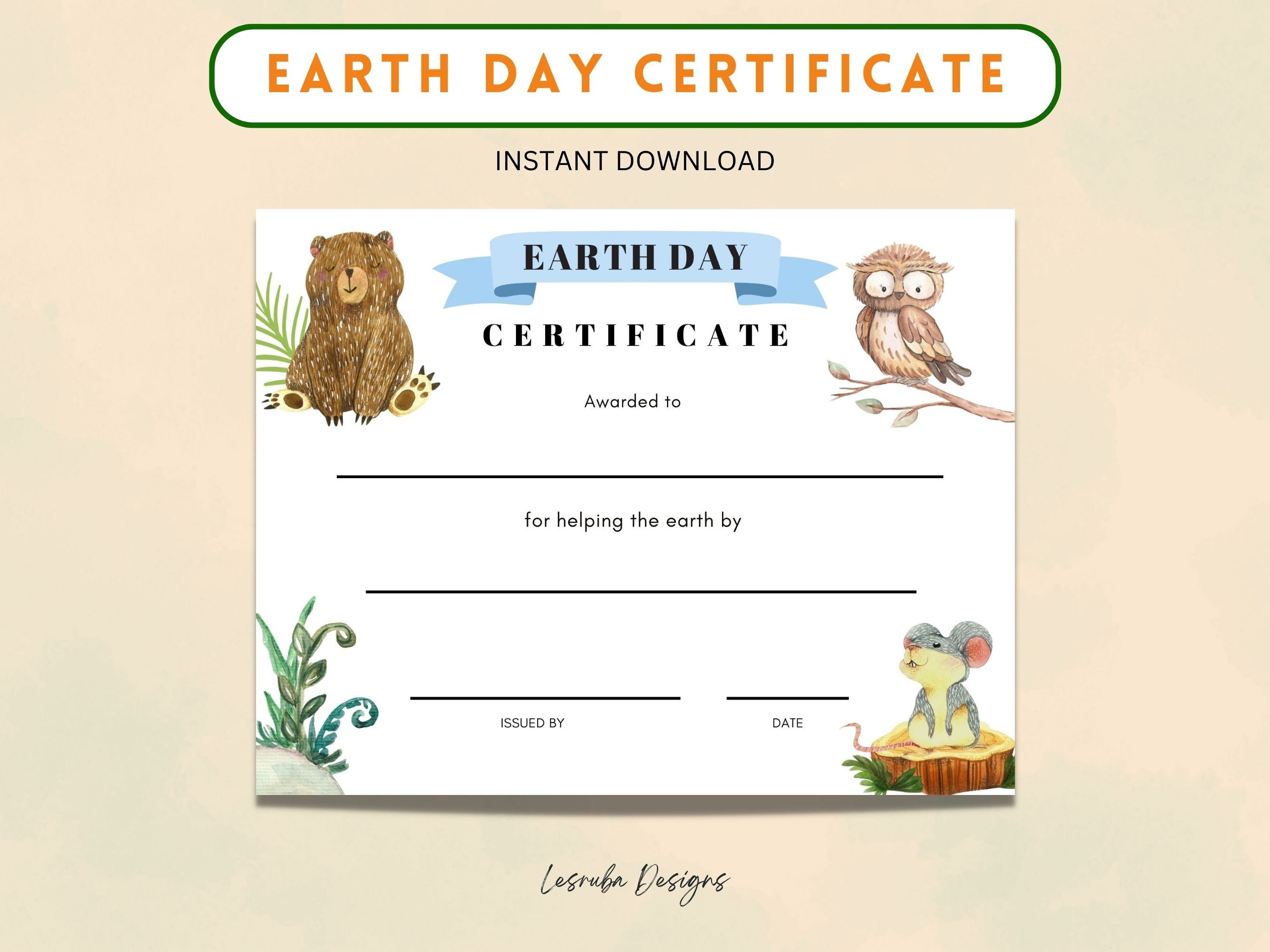 Kids Earth Day Certificate Printable, Kids Earth Day Certificate for ...