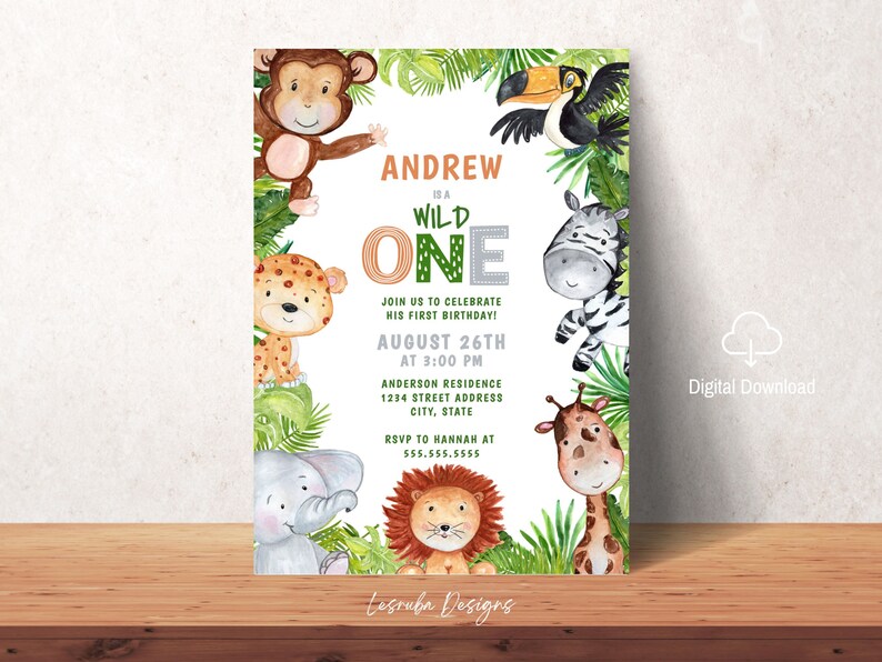 Editable Safari Birthday Invitation, Wild One 1st Birthday Invite ...