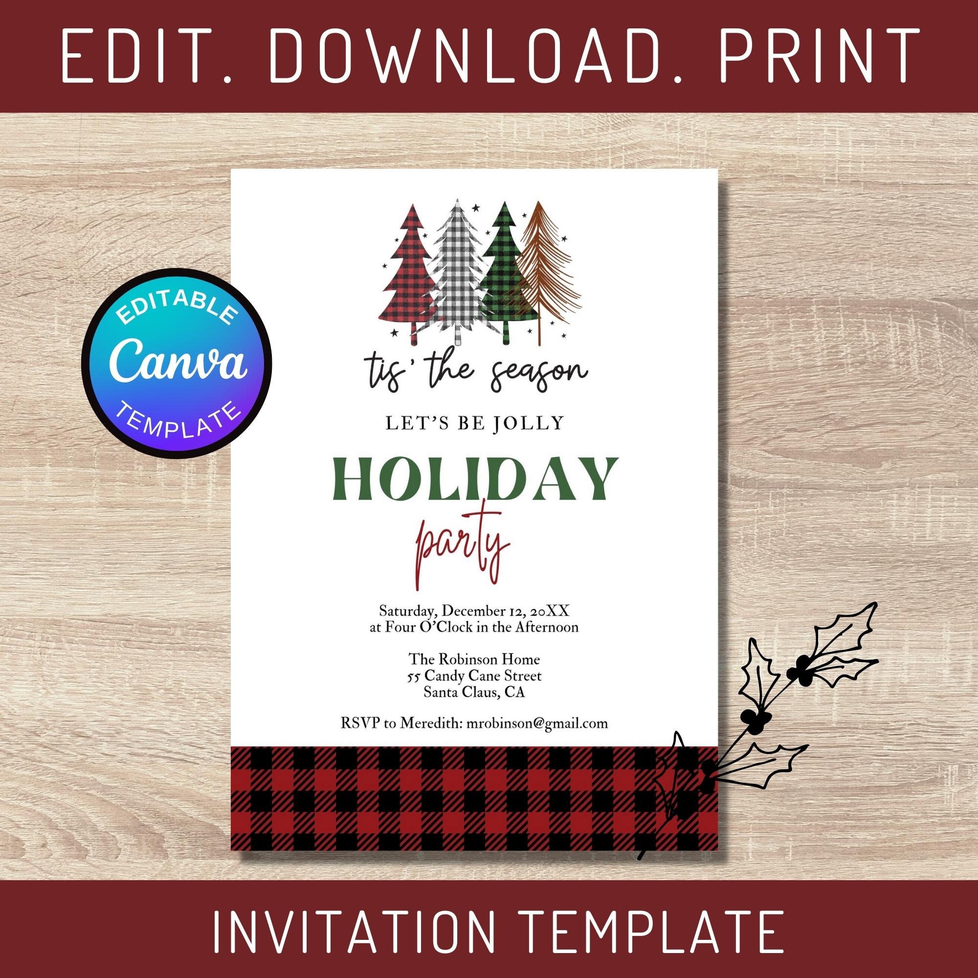 EDITABLE Holiday Party Invitation Template Canva Rustic Plaid - Etsy