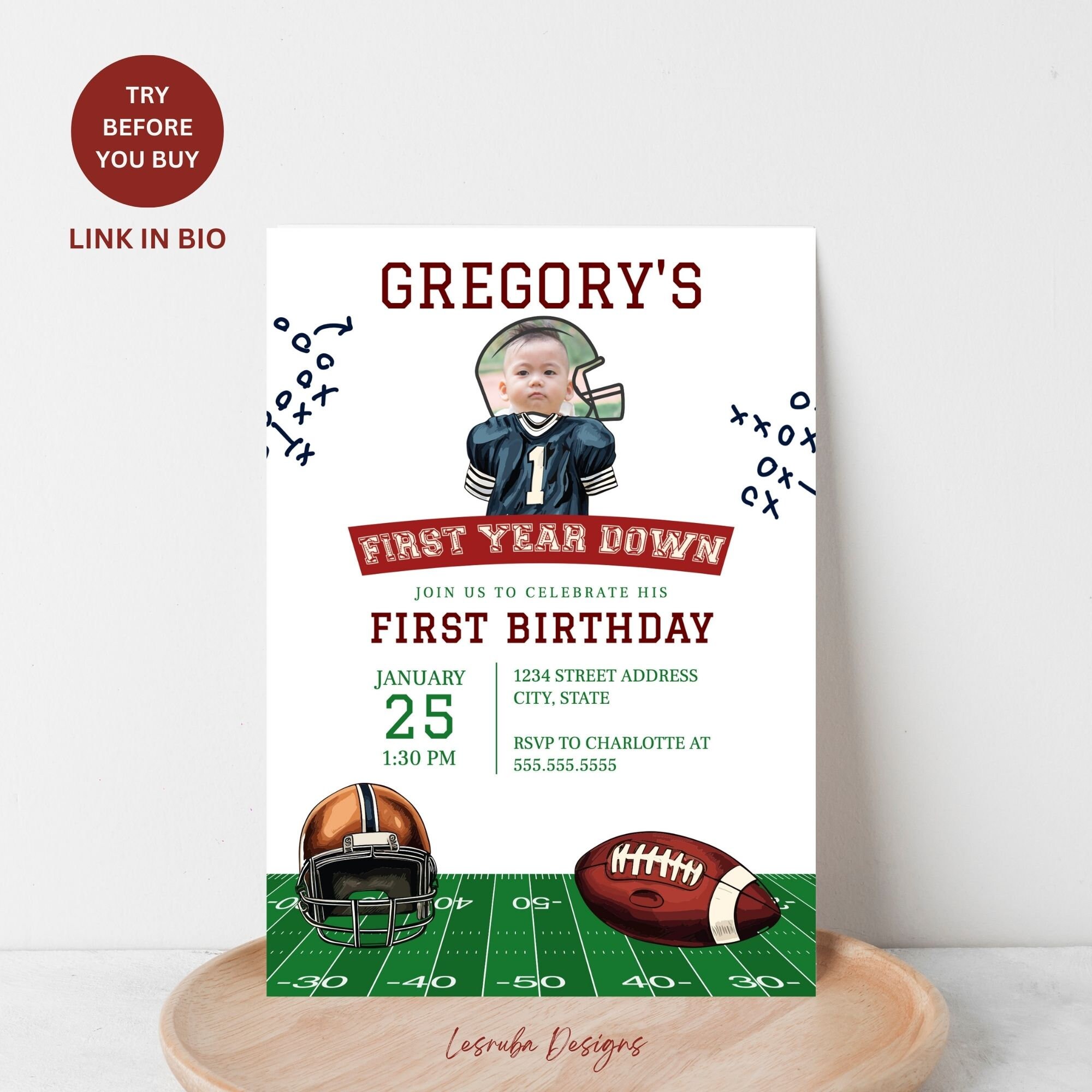 First Year Down Birthday Invitation Photo Template, Football Birthday ... First Year Down Birthday Invitation Photo Template, Football Birthday ...
