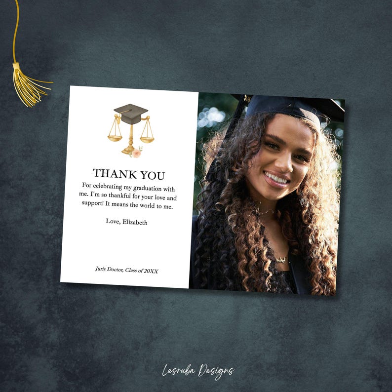 Law School Graduation Photo Thank You Card Template, Editable Law Grad ...
