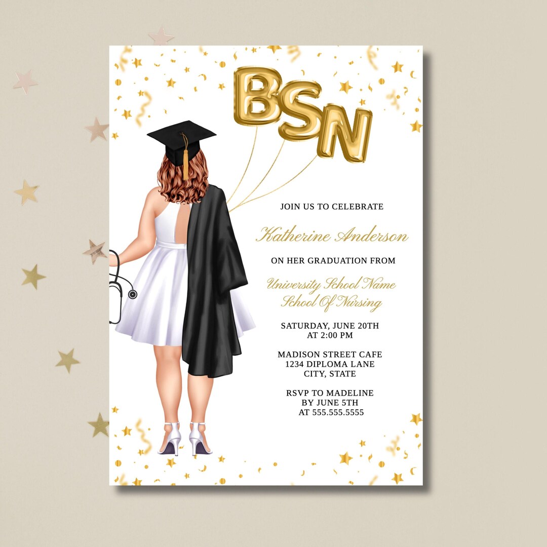 Nurse Graduation Invitation, BSN Graduation, Curvy Female Nursing ...