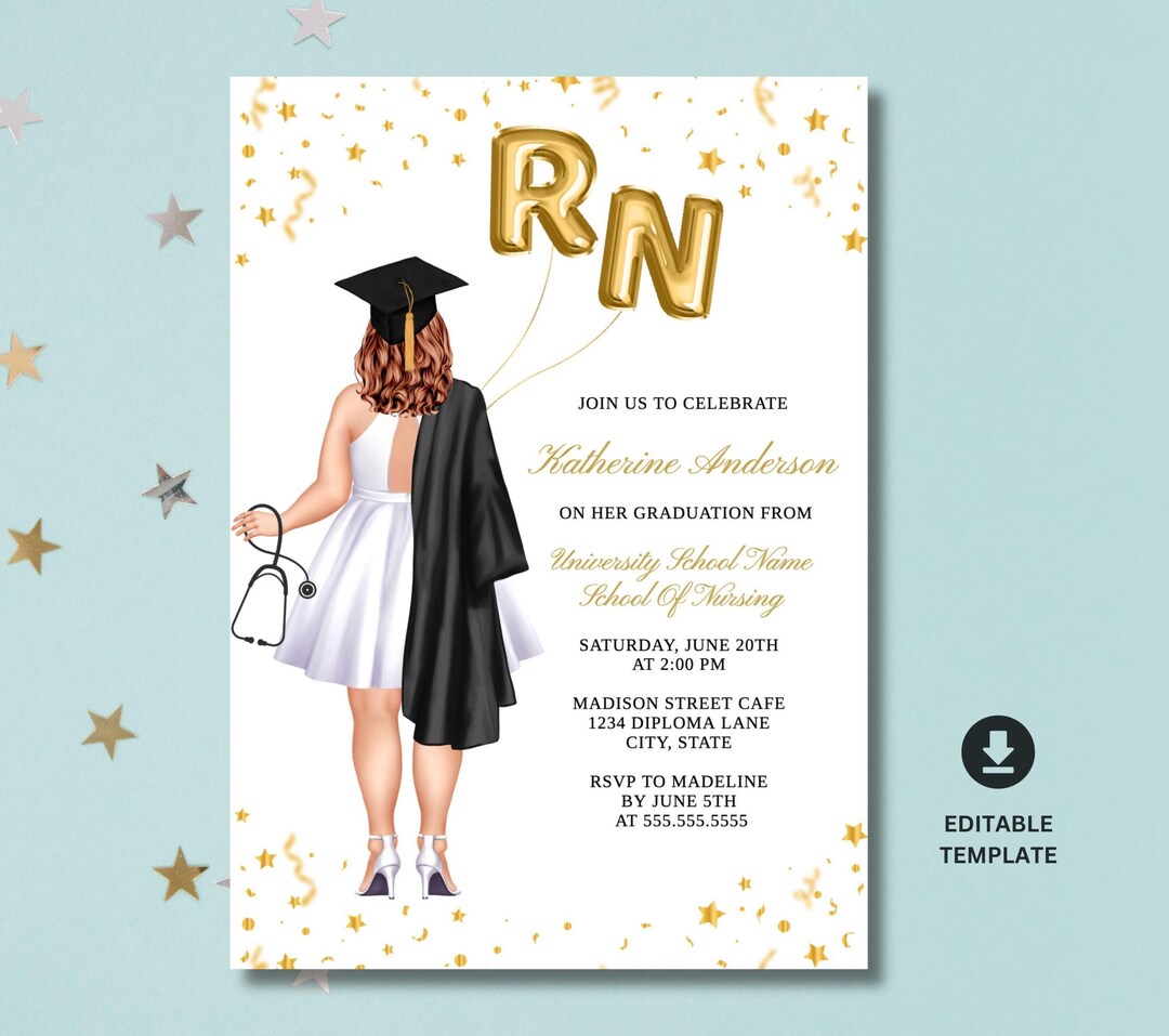 Registered Nurse Graduation Invitation, RN Nurse Grad Party Invitation ...