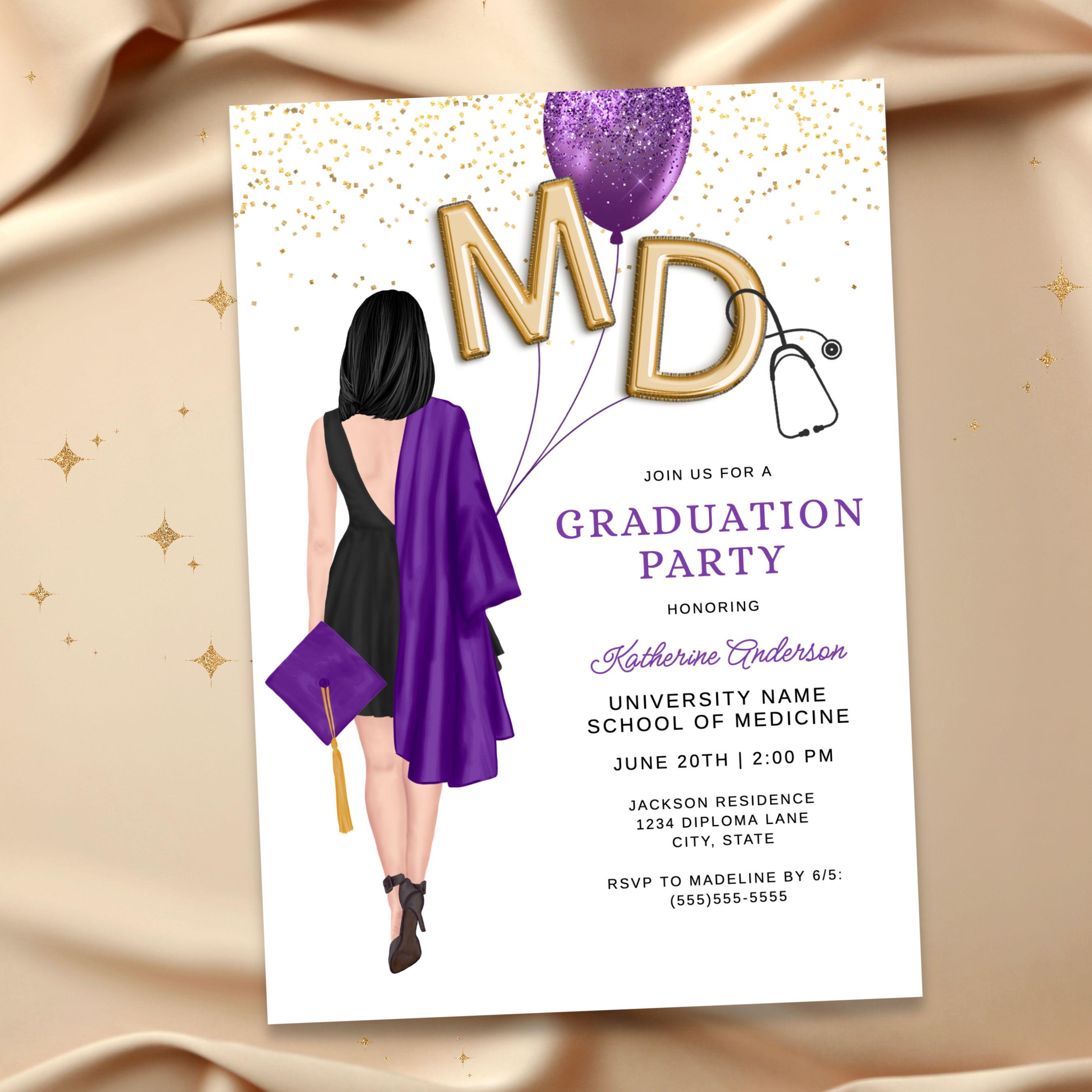 Personalized MD Graduation Invitation, Medical School Grad Party Invite ...