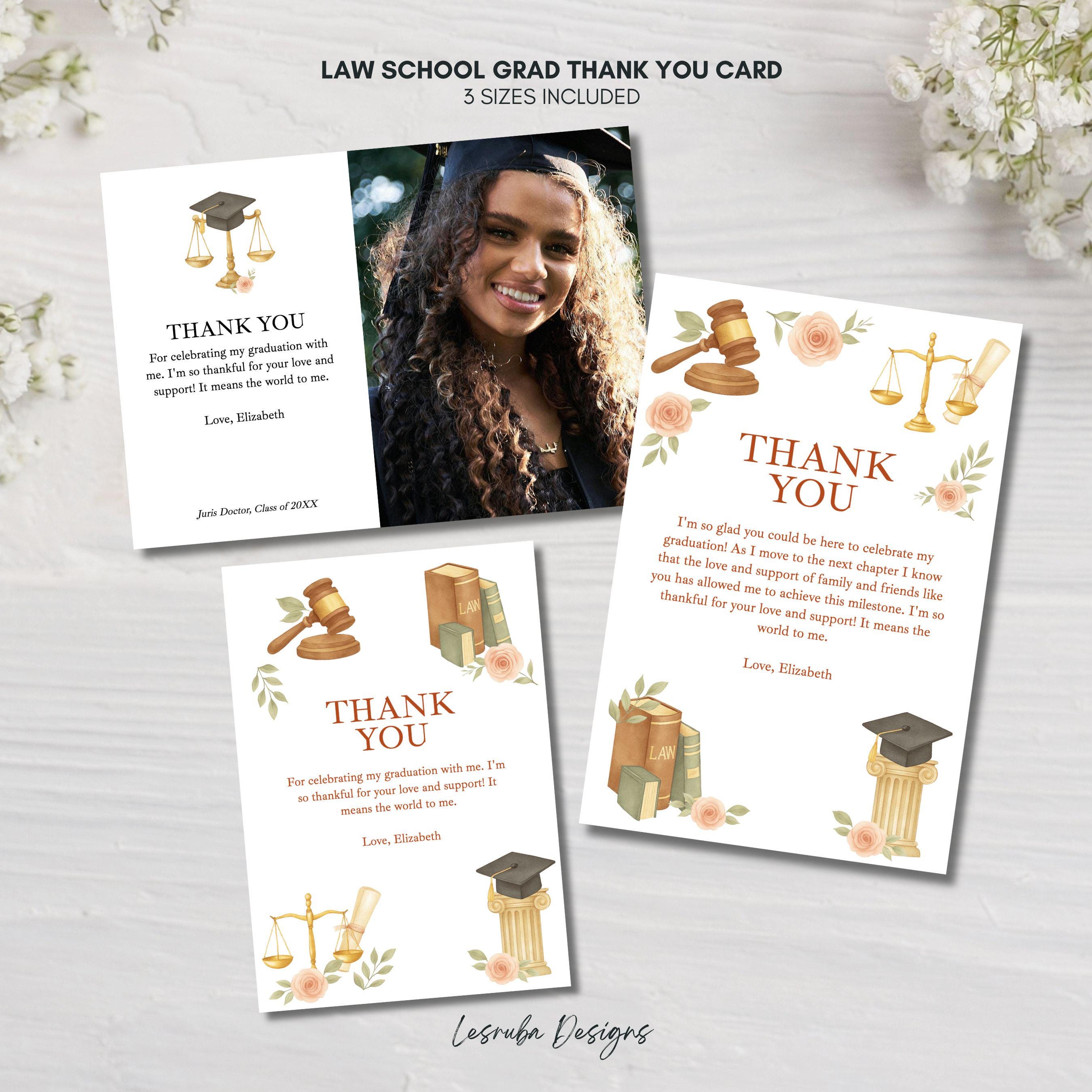 Law School Graduation Photo Thank You Card Template, Editable Law Grad ...