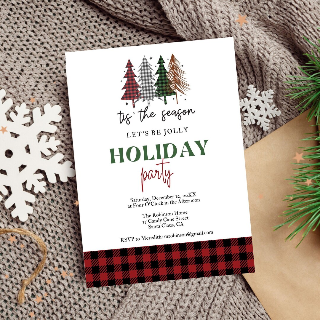 EDITABLE Holiday Party Invitation Template Canva Rustic Plaid - Etsy