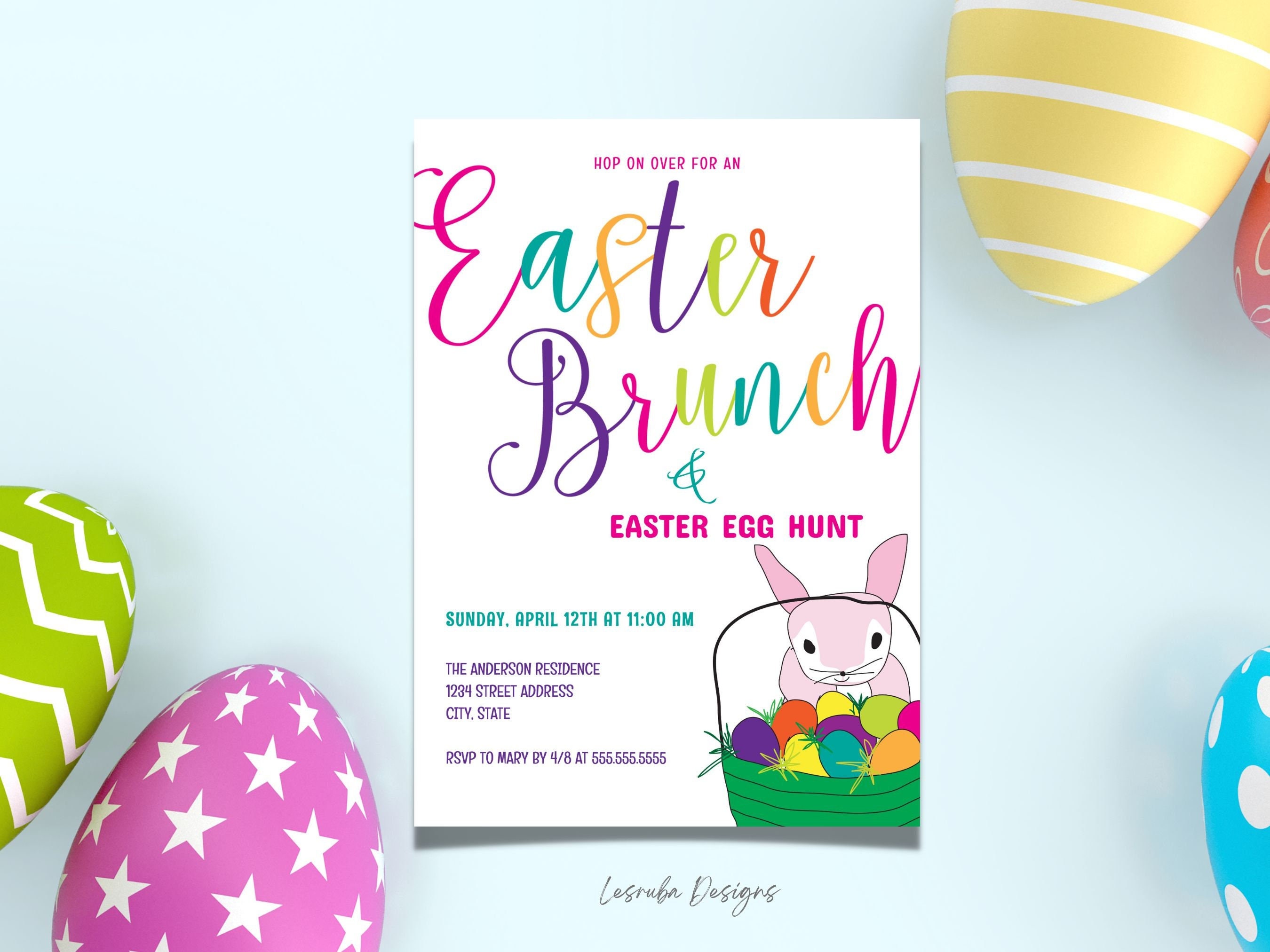 Easter Brunch Invitation, Easter Egg Hunt and Easter Brunch Invite ...