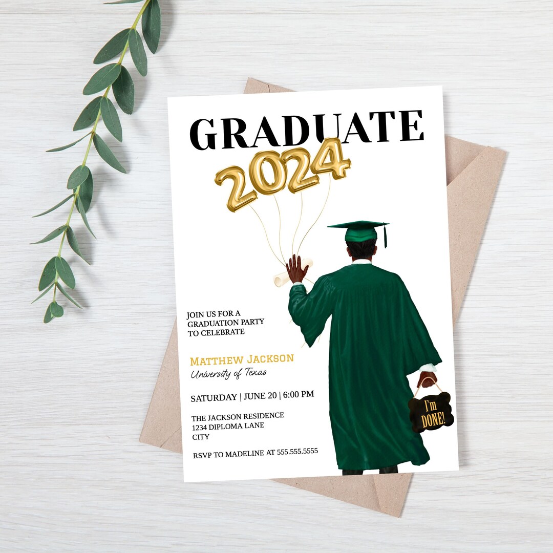 African-american Male Portrait Graduation Invitation, College Graduate ...