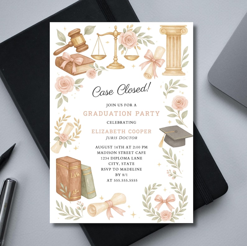 Law School Graduation Party Invitation, Juris Doctor Female Grad Party ...