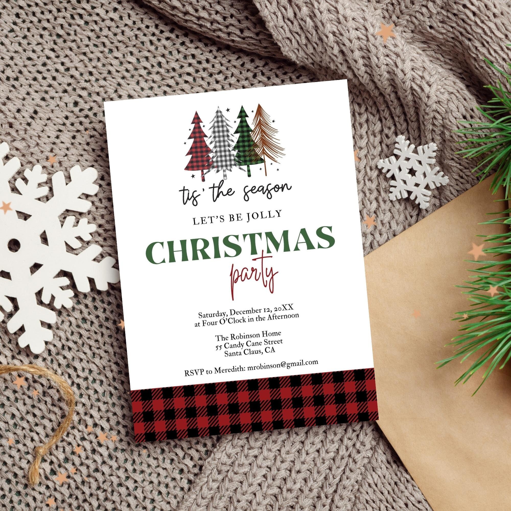 Editable Christmas Party Invitation Template, Plaid Rustic Christmas ...