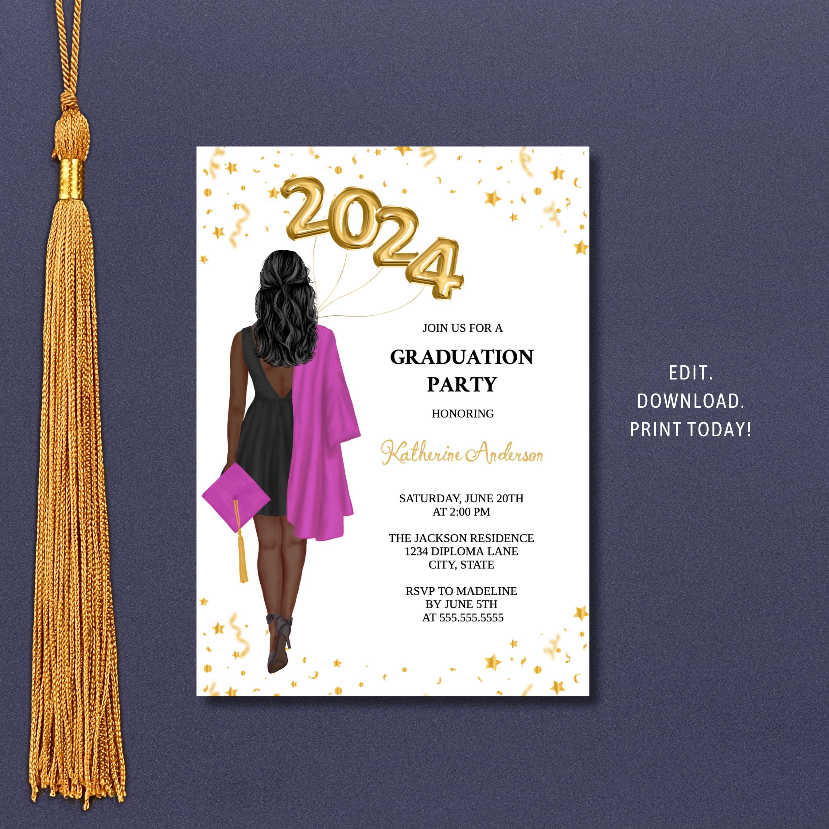 Graduation Invitation, Girl Female Graduation Party Invitation, College ...