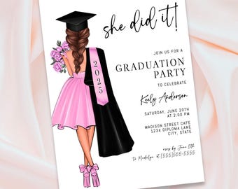 She Did It Graduation Party Invitation, Editable Template Graduation ...