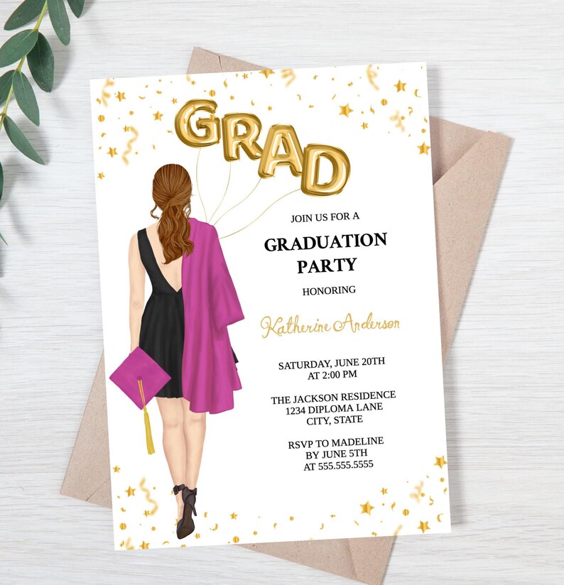 Graduation Invitation, Girl Female Graduation Party Invitation, College ...