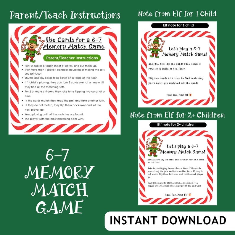 Elf Hunt Game, Printable Elf Memory Match Game, Six Seven Kids Holiday ...