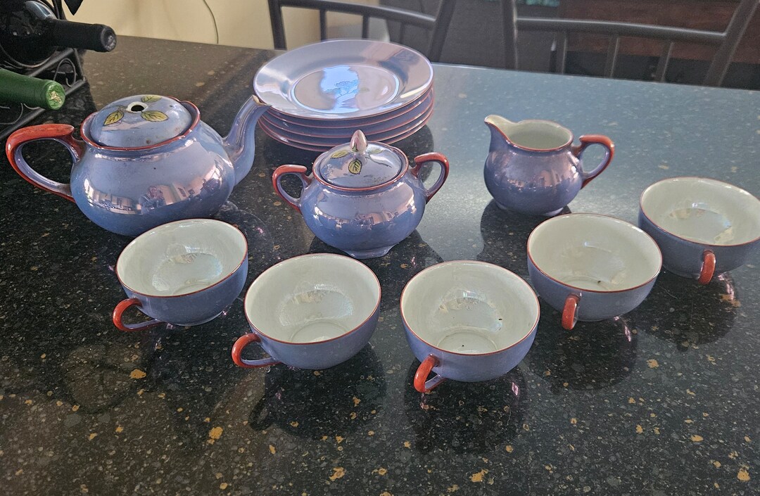 Noritake Japan Blue Luster Tea Set - Etsy