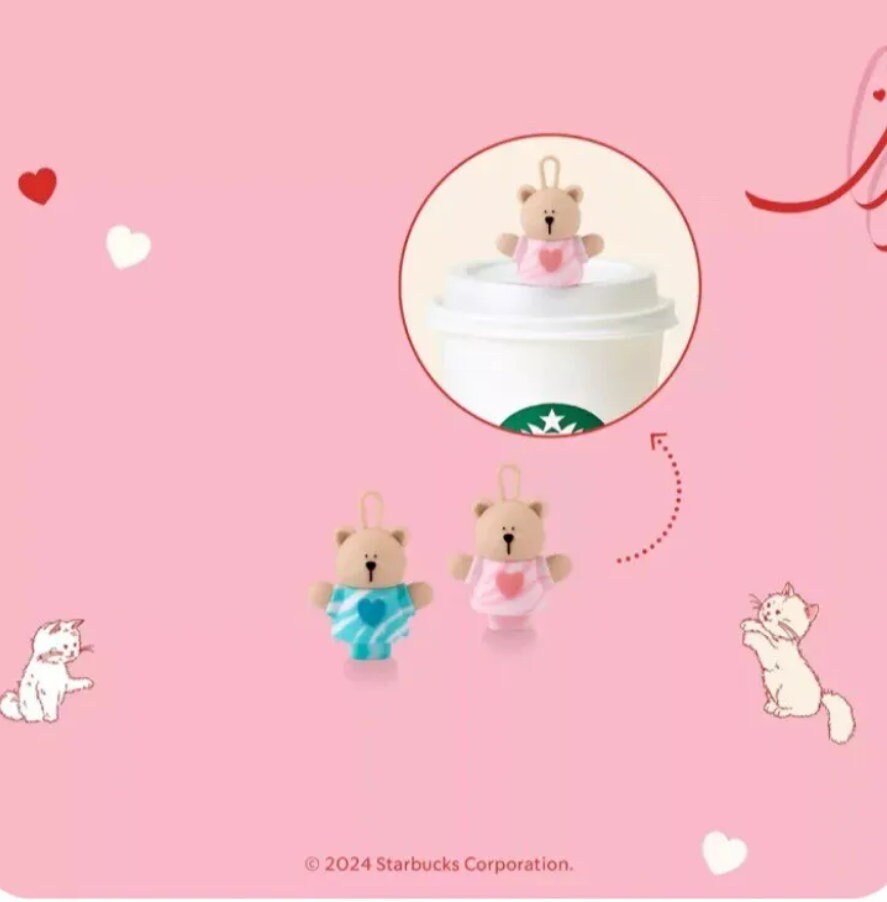 Starbucks Bearista Stopper Cold Cup Set Valentine Day Love Heart 2024 ...