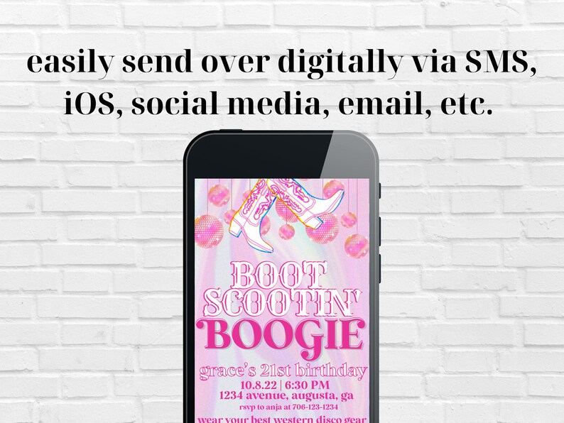 Boot Scootin Birthday Party Invitation, Disco Cowgirl Birthday, Cowgirl ...