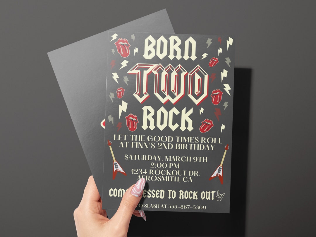 Born Two Rock Birthday, Born 2 Rock Invitation, Rock and Roll 2nd ...