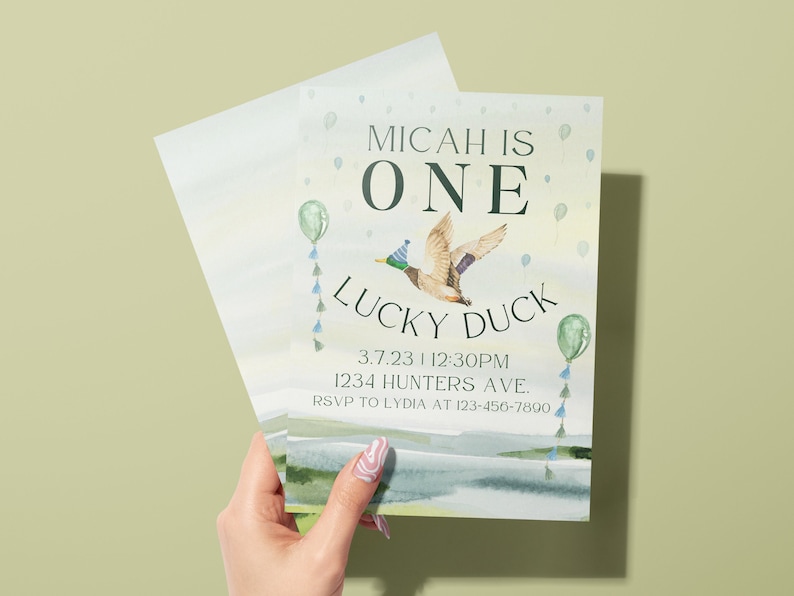 One Lucky Duck Birthday Invitation, Duck Hunting Theme Birthday Invite ...