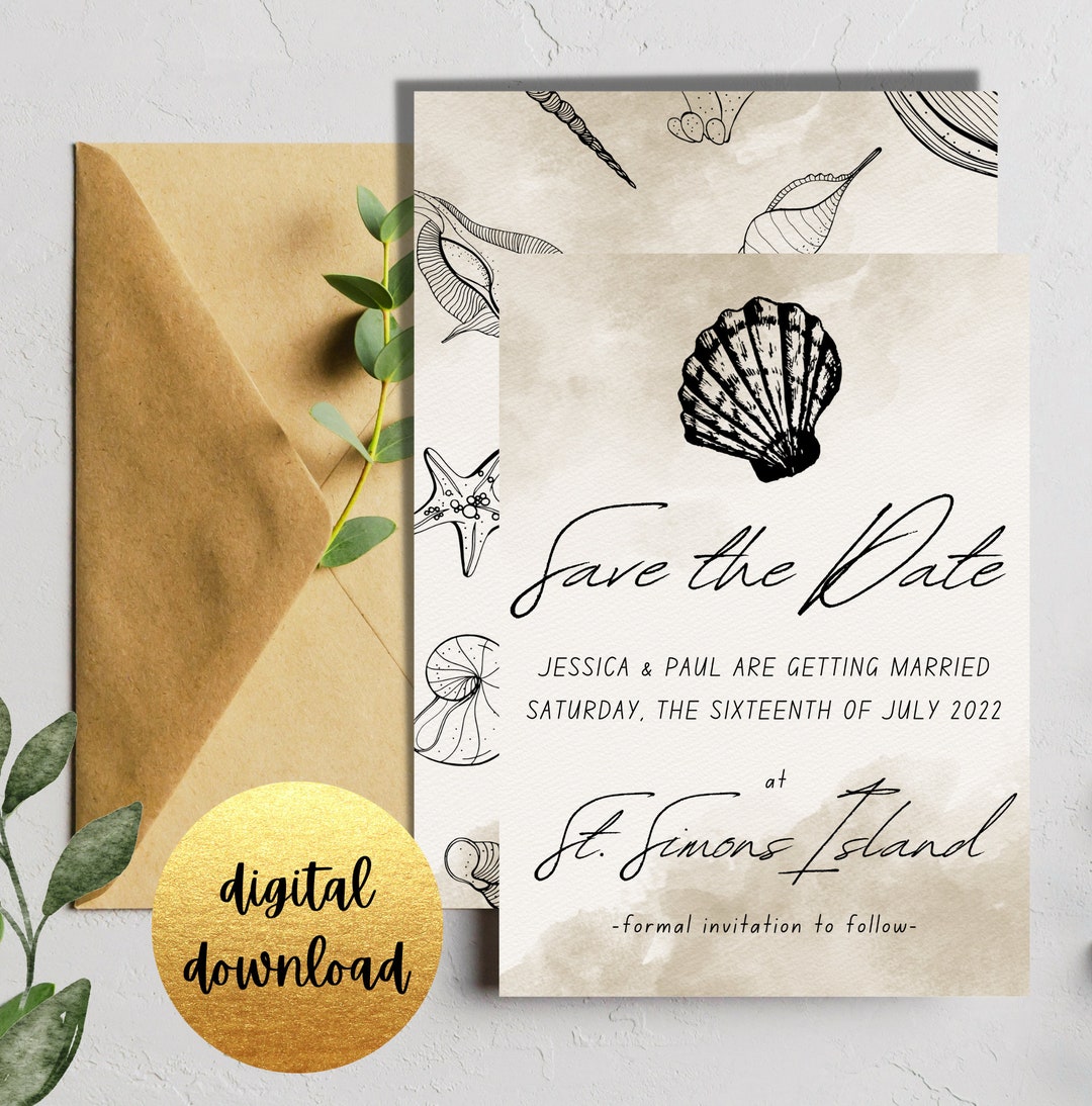 Seashell Save the Date Invite: Beach Destination Wedding (digital ...