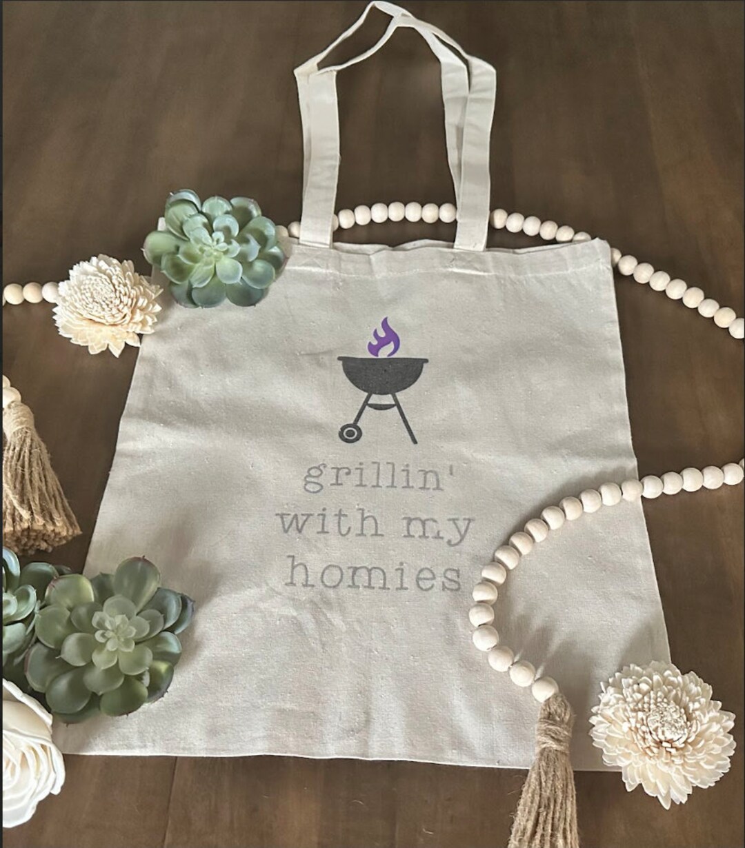 Grilling With My Homies Tote Bag, Market Bag, Canvas Bag, Grill, Dad ...