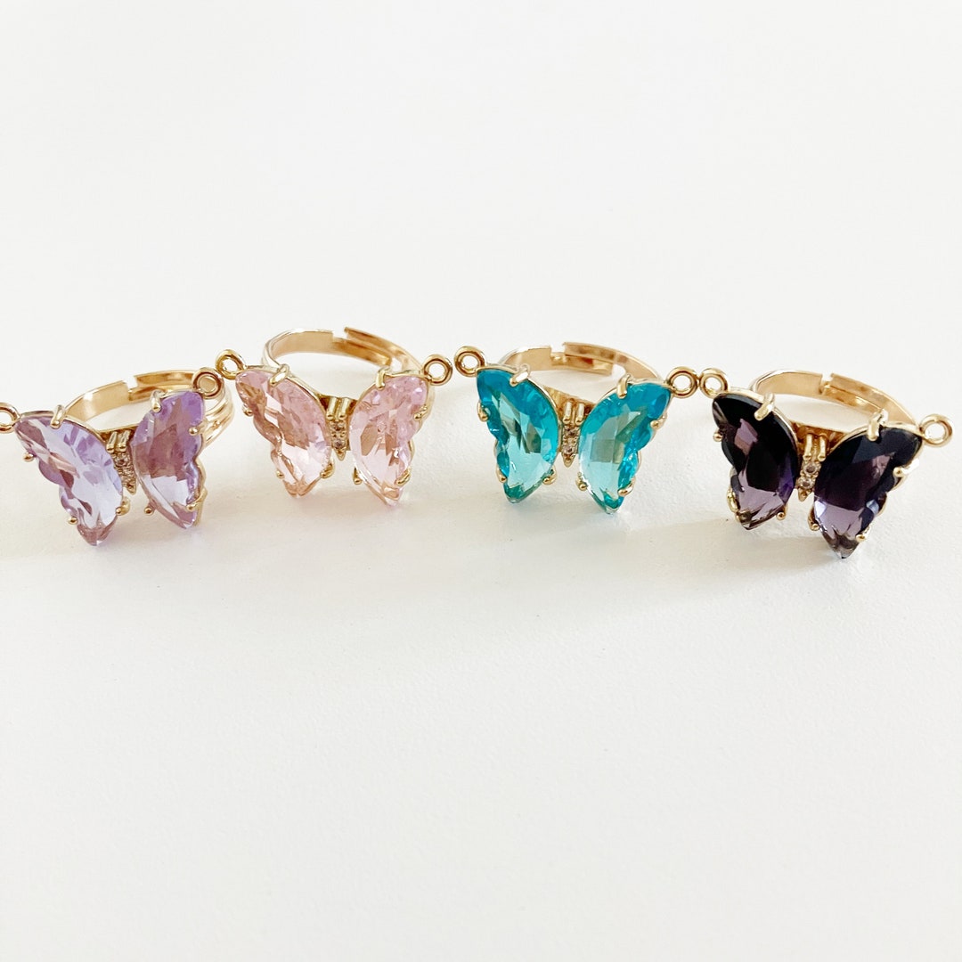 Colored Glass Butterfly Rings - Etsy