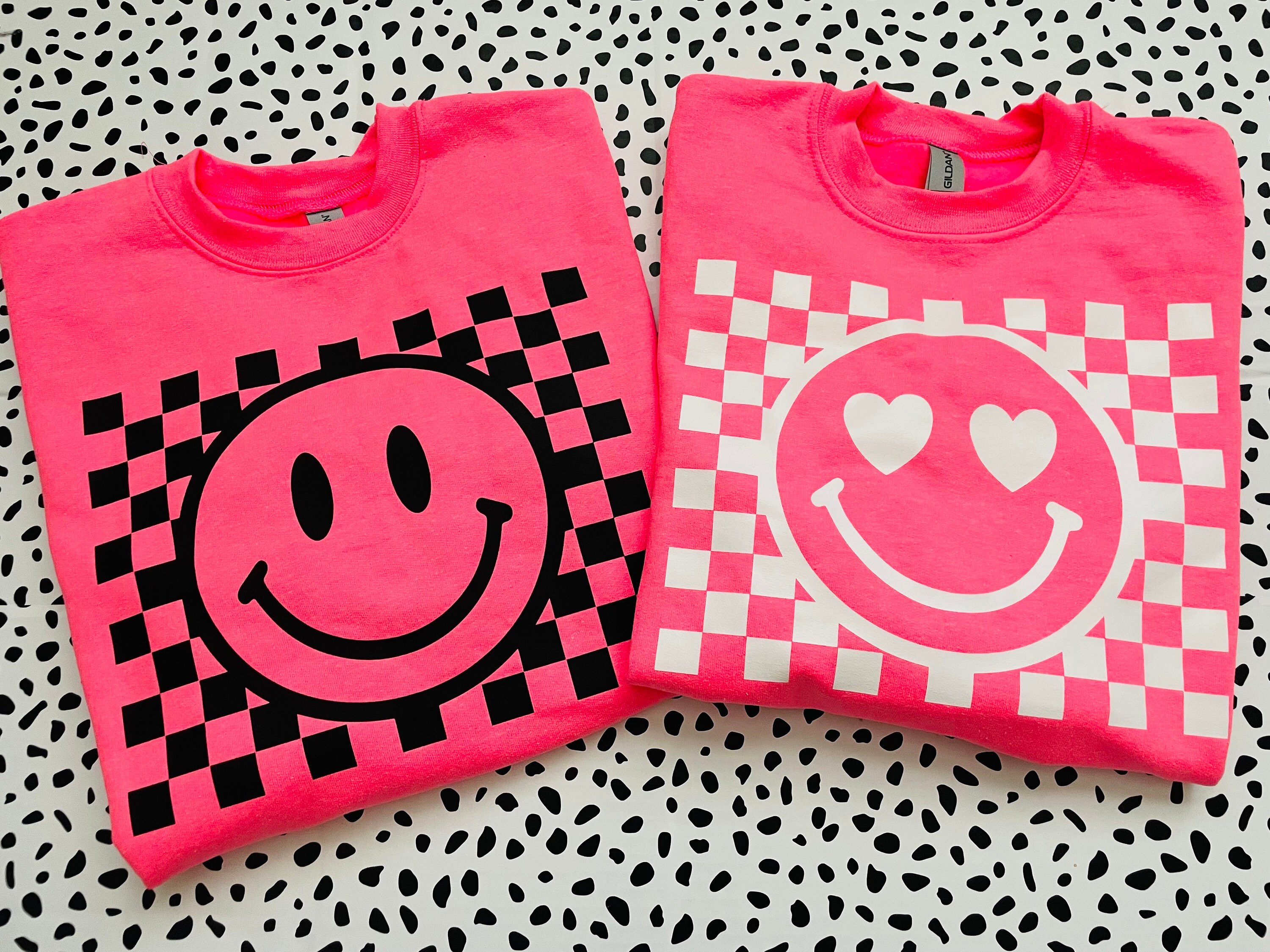 Smiley Face Graphic Sweatshirt, Checkered Smiley Face Sweatshirt, Girls ...