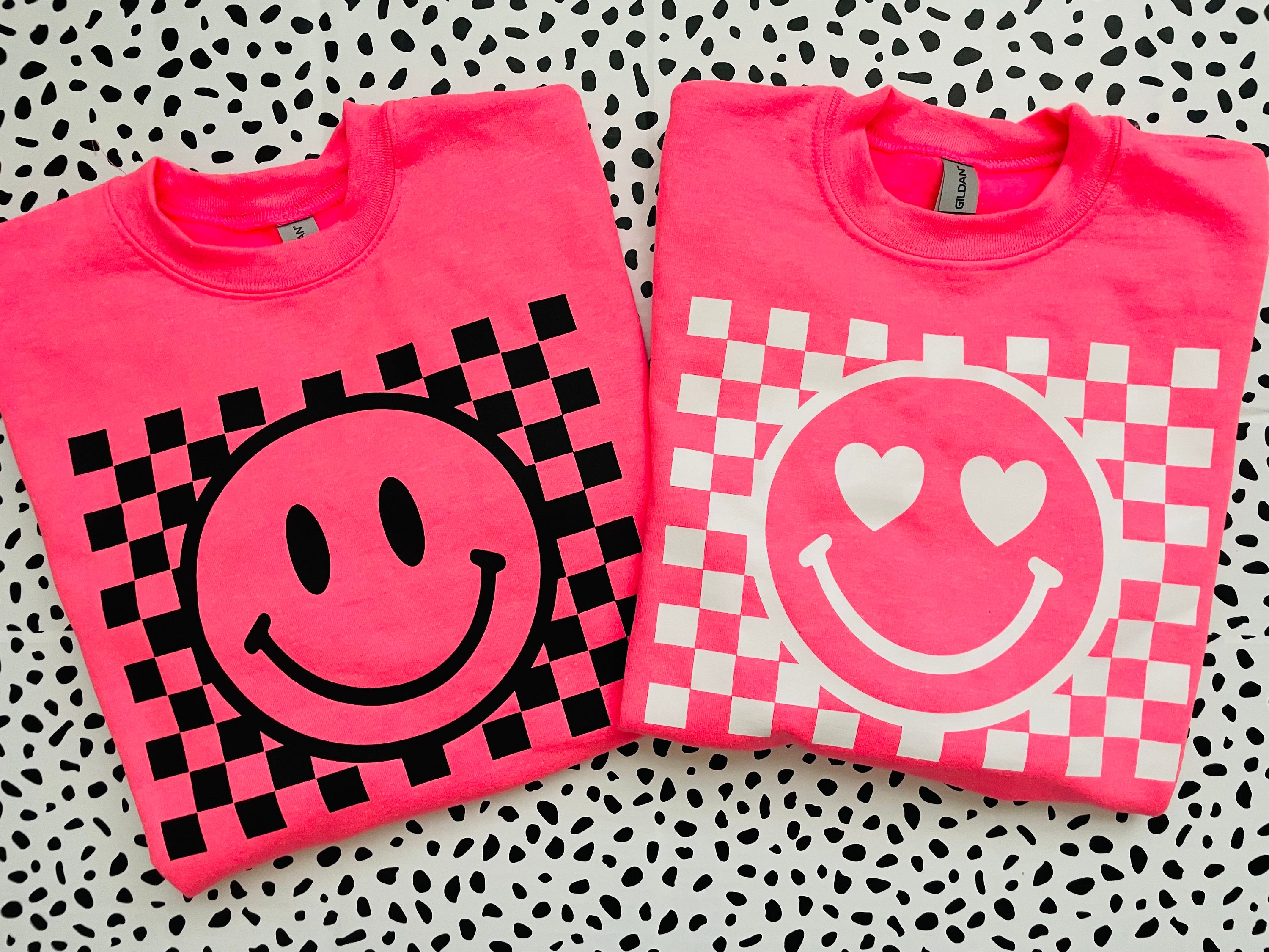 Smiley Face Graphic Sweatshirt, Checkered Smiley Face Sweatshirt, Girls ...