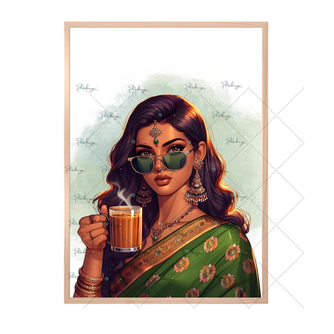 Indian Frame : Woman in Saree and Indian Tea-chai - Etsy