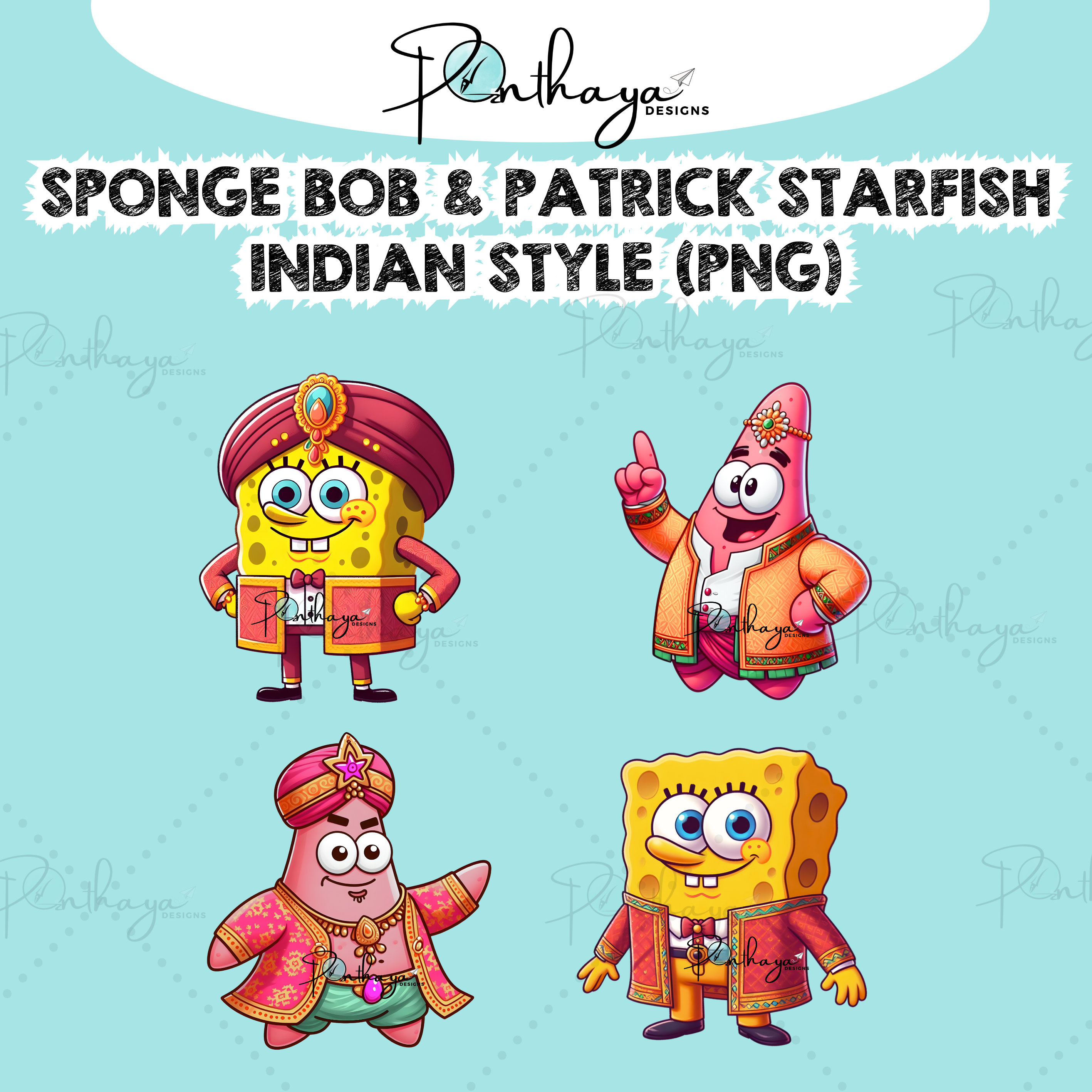 Indian Style Bob Sponge and Patrick Starfish PNG Clipart Bundle ...