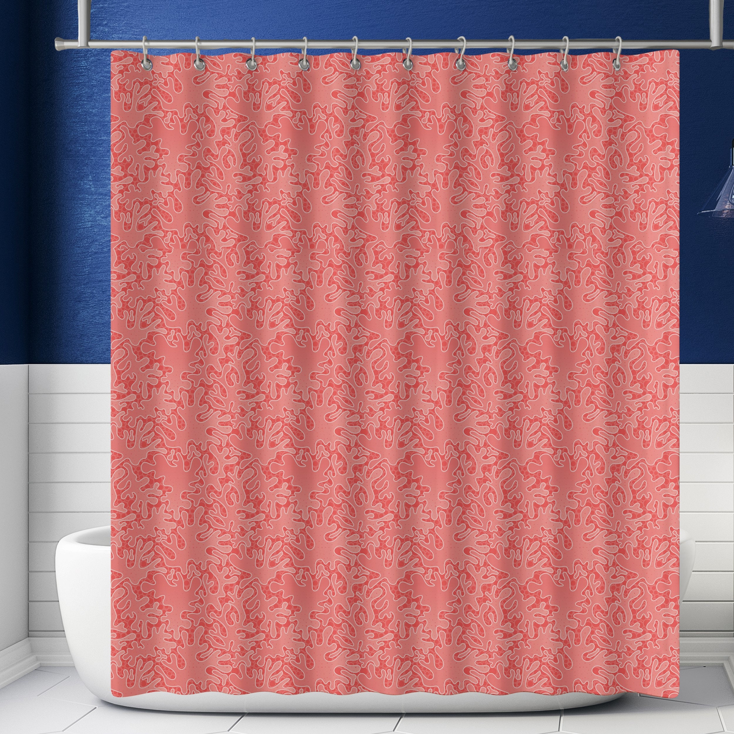 Coral Shower Curtain Coral Bathroom Decor Housewarming Gift Etsy Ireland