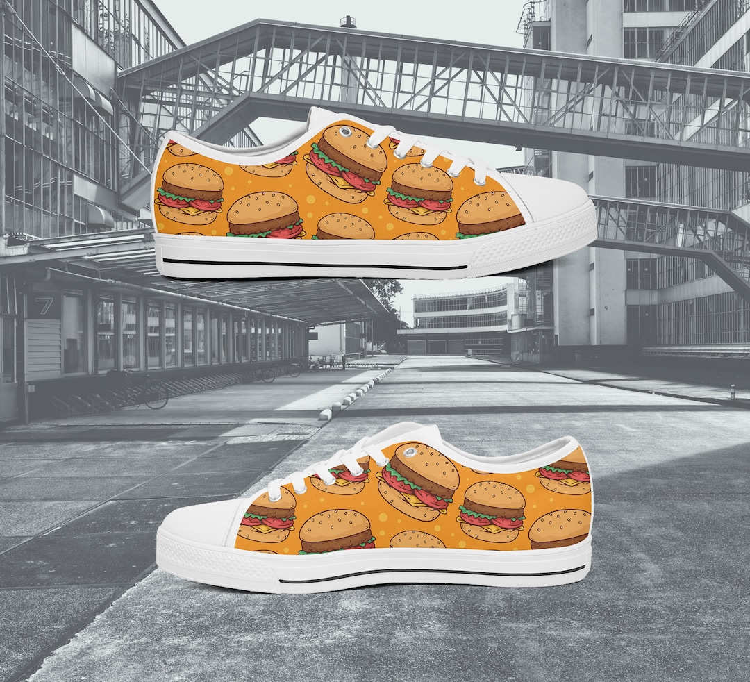Hamburger Canvas Shoes, Low Top Canvas Shoe, Hamburger Gift, Hamburger ...