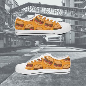 Hamburger Canvas Shoes, Low Top Canvas Shoe, Hamburger Gift, Hamburger ...
