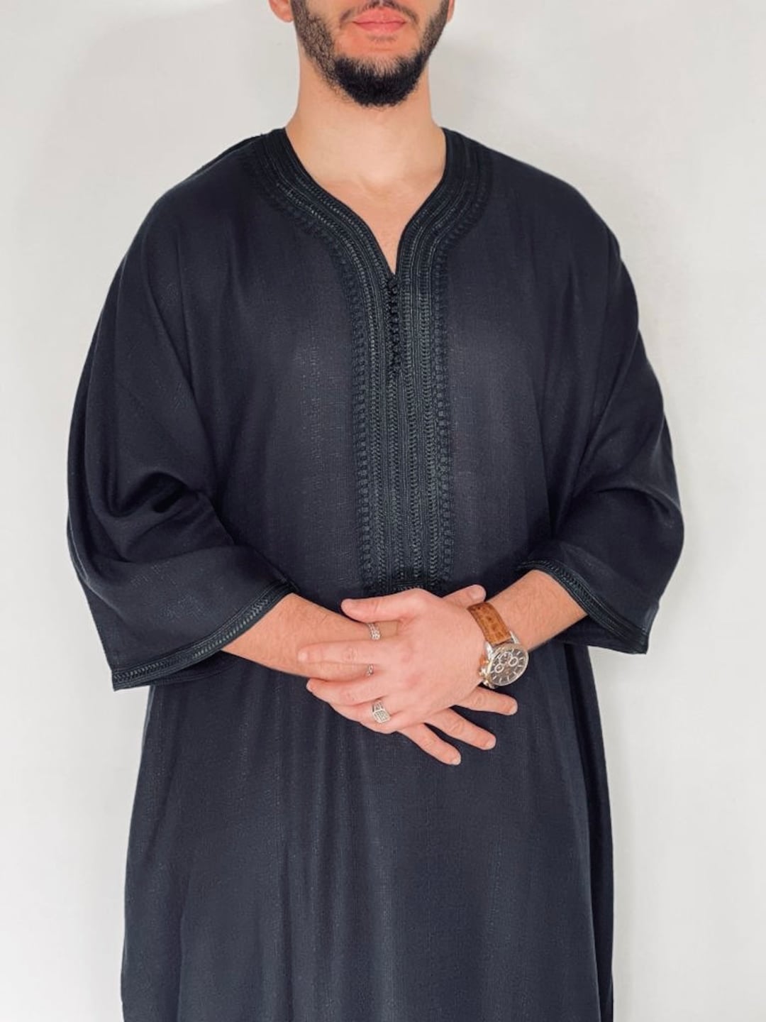 Moroccan Thobe Black Premium Linen Blend Djellaba - Etsy