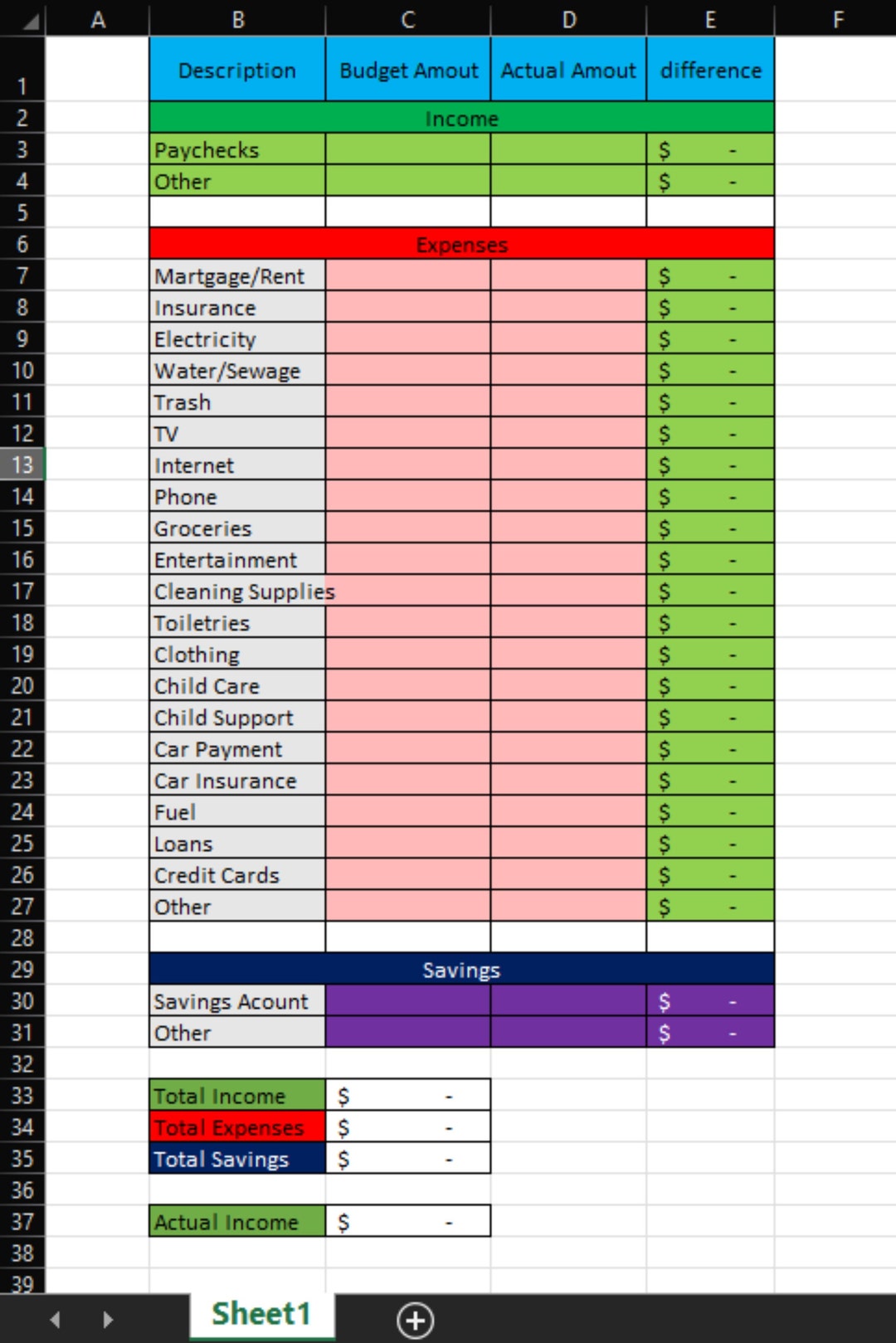 Excel Budget Template - Etsy