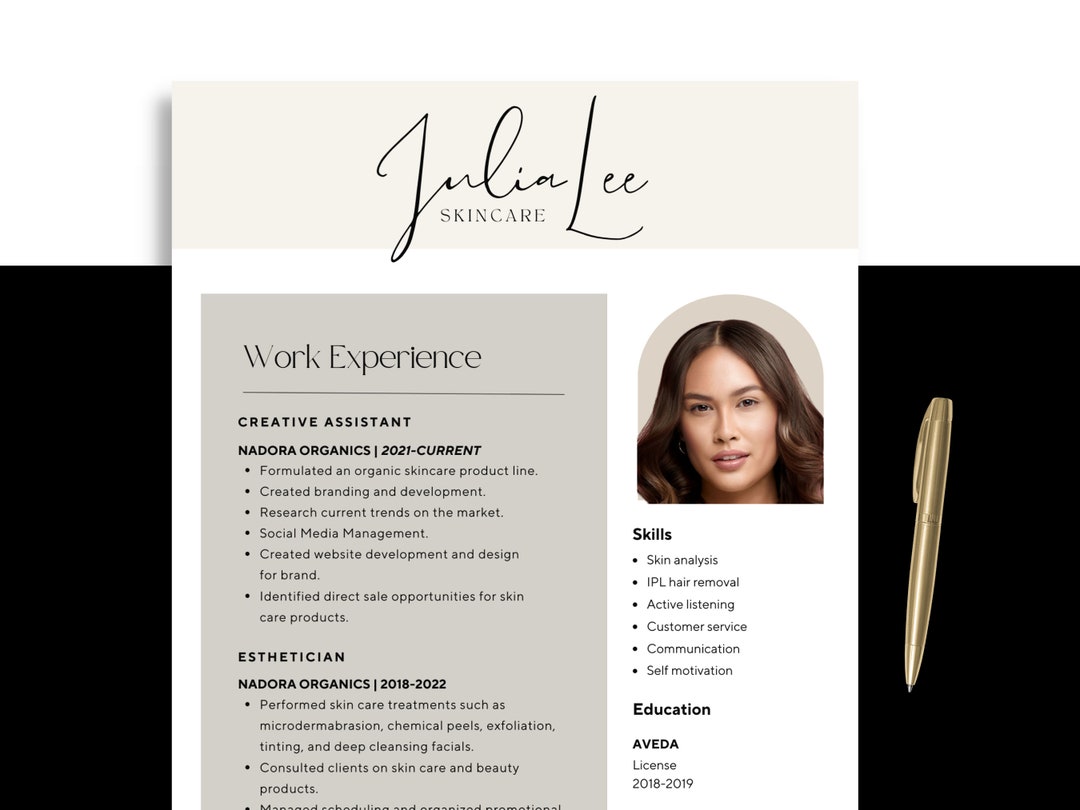 Luxury Skincare Resume Template: Modern Canva Design - Etsy