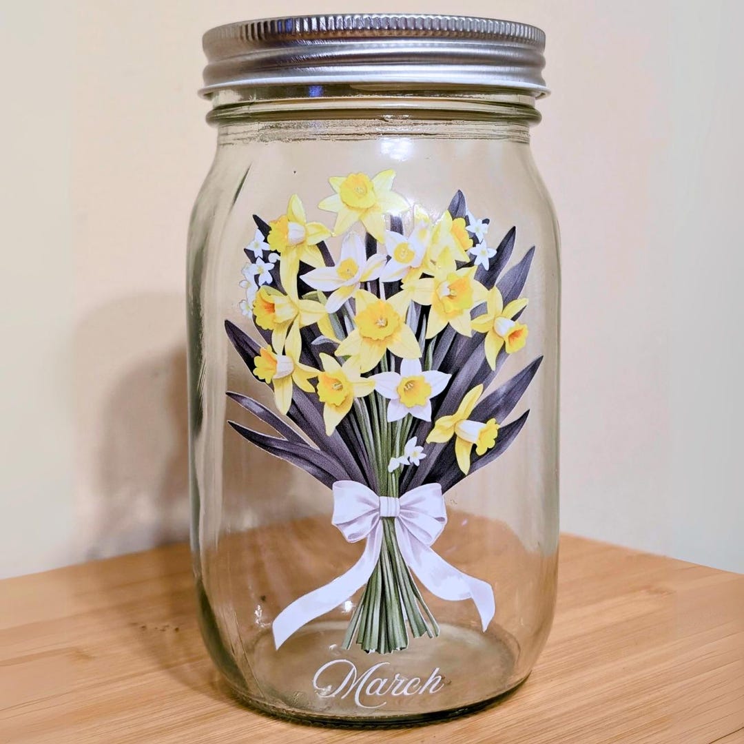 Birth Flower Mason Jar, Birth Flower Gifts, Boho Home Decor, Rustic ...