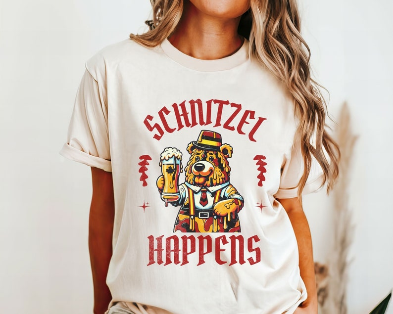 Schnitzel Happens Funny Oktoberfest Shirts, Funny Bear Drinking Beer ...