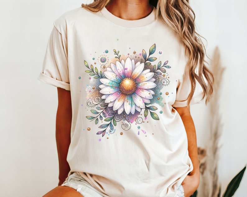 Watercolor Summer Daisy Shirt, Wildflower Floral T-shirt, Comfort Colors Shirt, Retro Flower ...