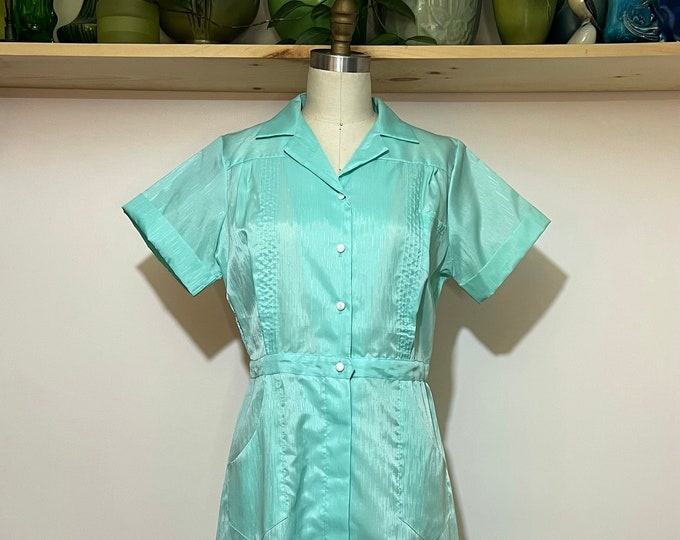 Vintage 50s Aqua Blue Star Uniform Dress W/ Snap Front Closure - Etsy