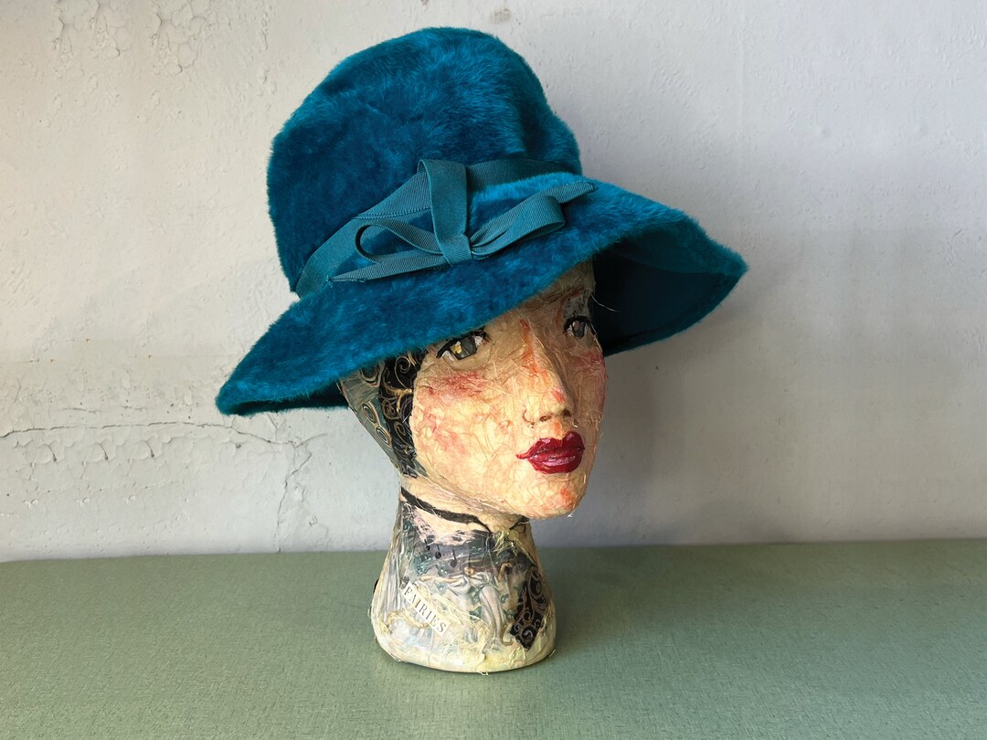 1960s Teal Blue Fuzzy Amy New York Hat - Made in the UK - Etsy