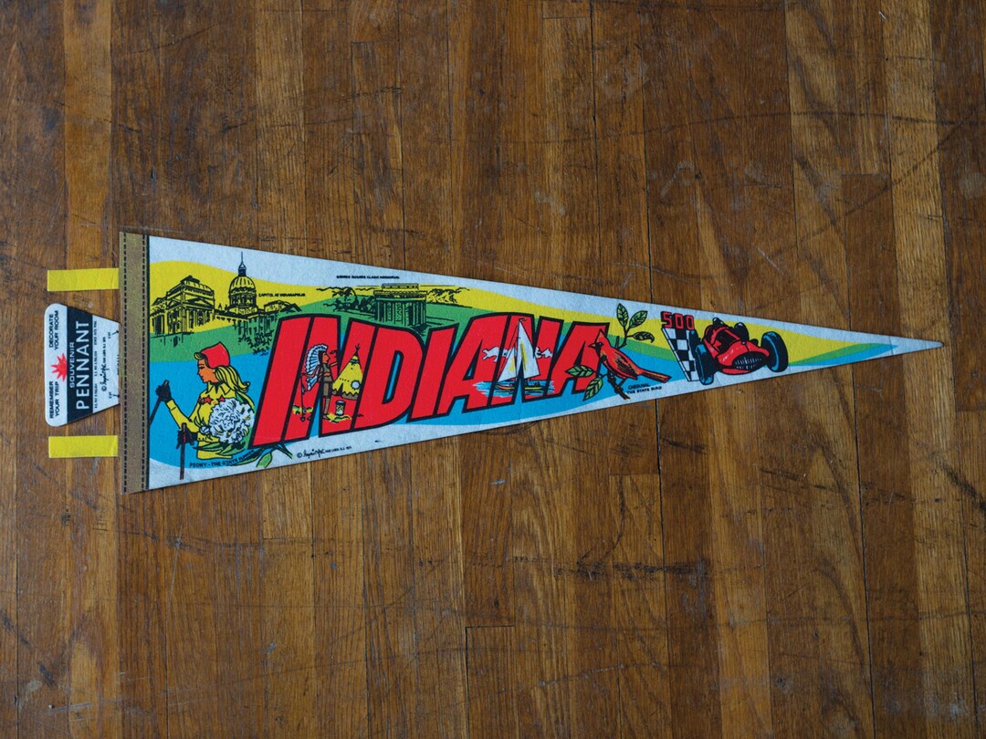 Vintage Indiana State Souvenir Pennant Flag - Iconic Indiana Figures ...