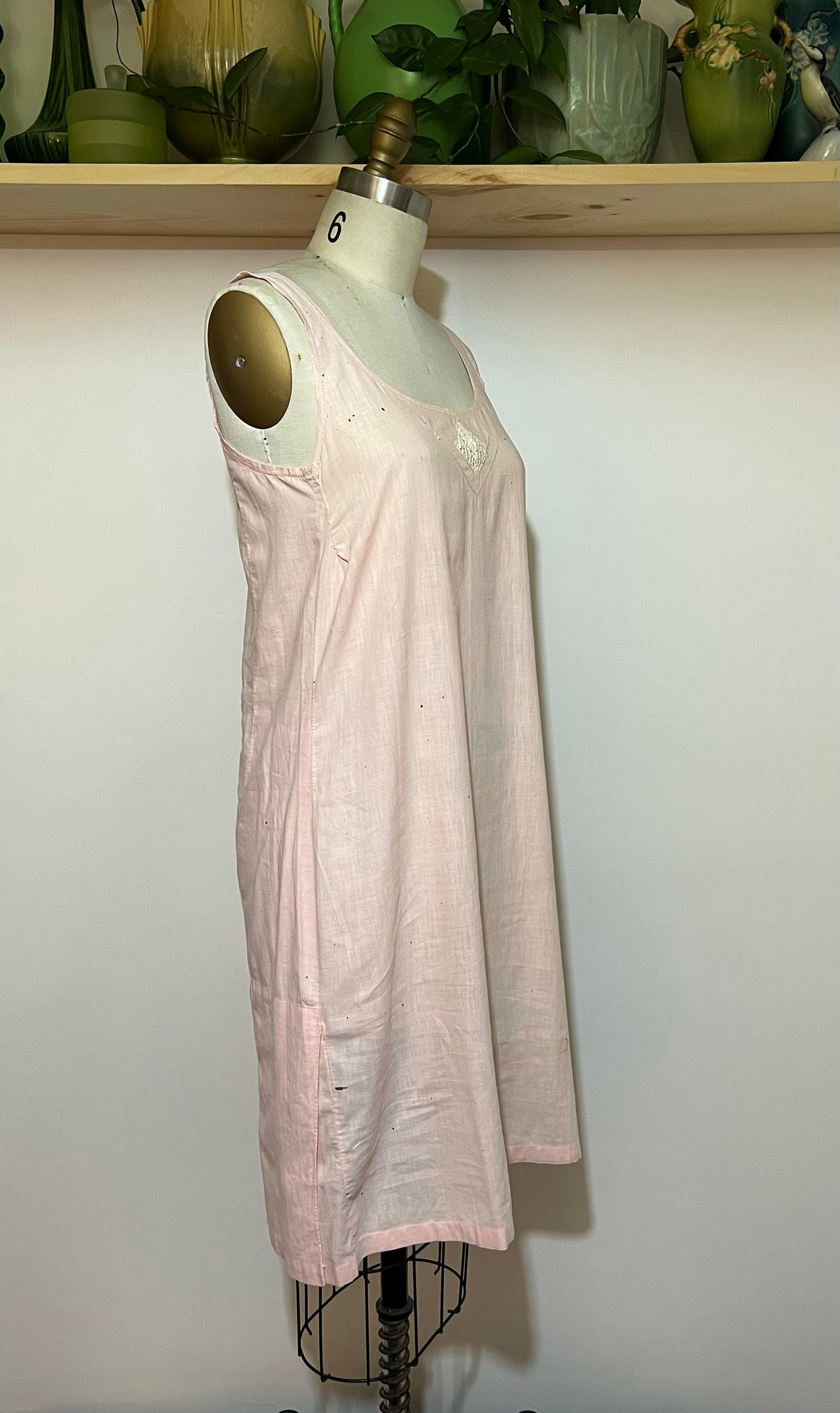 Antique / Vintage Pink 1920s Cotton Flapper Style Slip Dress W/ Crochet ...