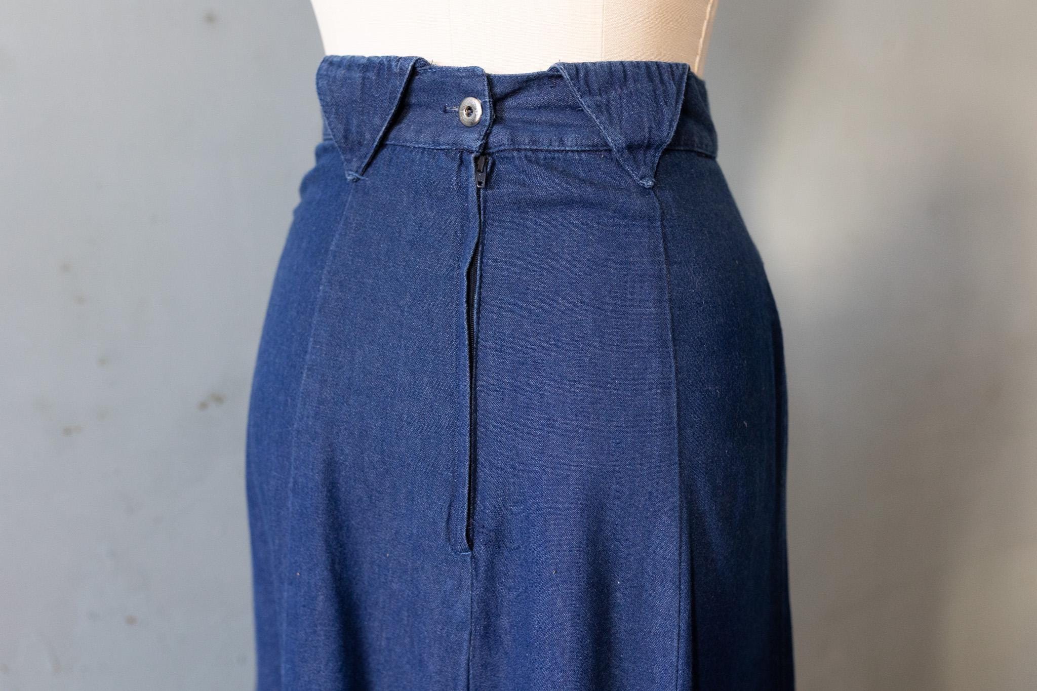 80s/90s Vintage Bias Cut Denim Western Circle Skirt W/ Southwestern ...