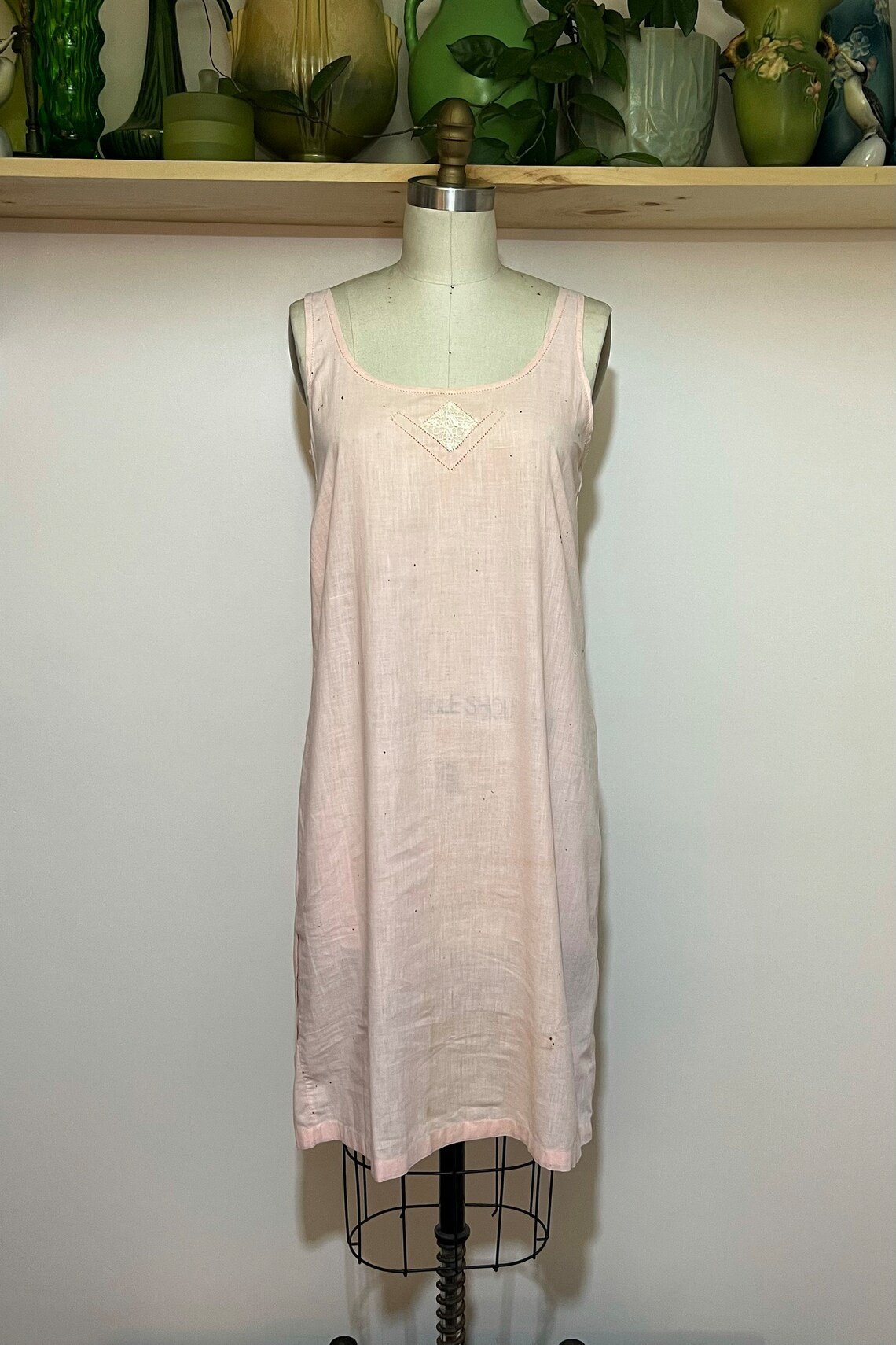 Antique / Vintage Pink 1920s Cotton Flapper Style Slip Dress W/ Crochet ...