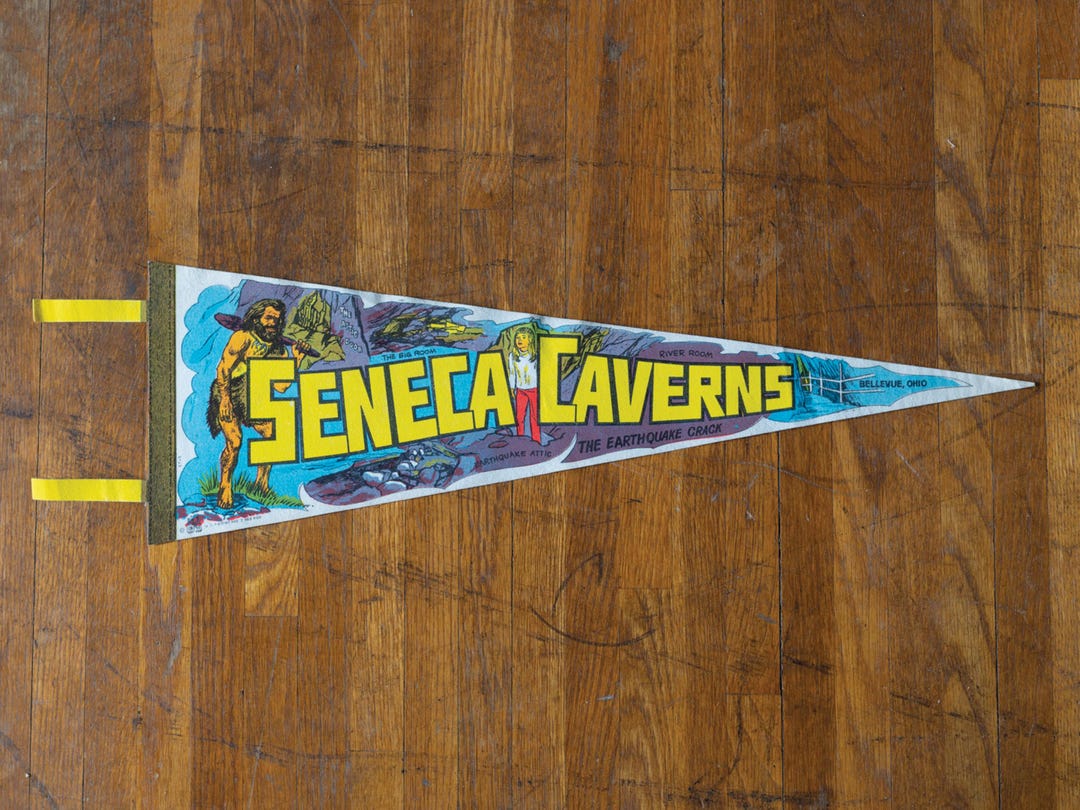 Vintage Seneca Caverns Pennant Flag - Bellevue, Ohio Souvenir - Etsy